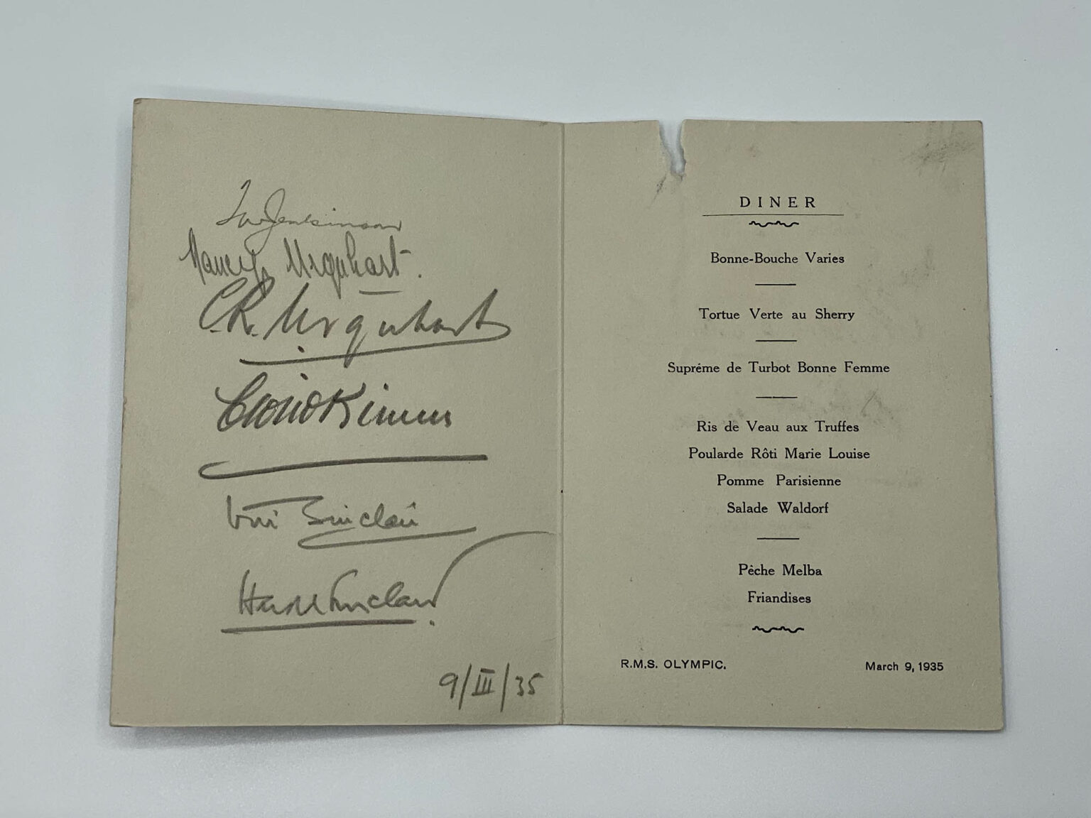 RMS Olympic First-Class Menu - Titanic Museum